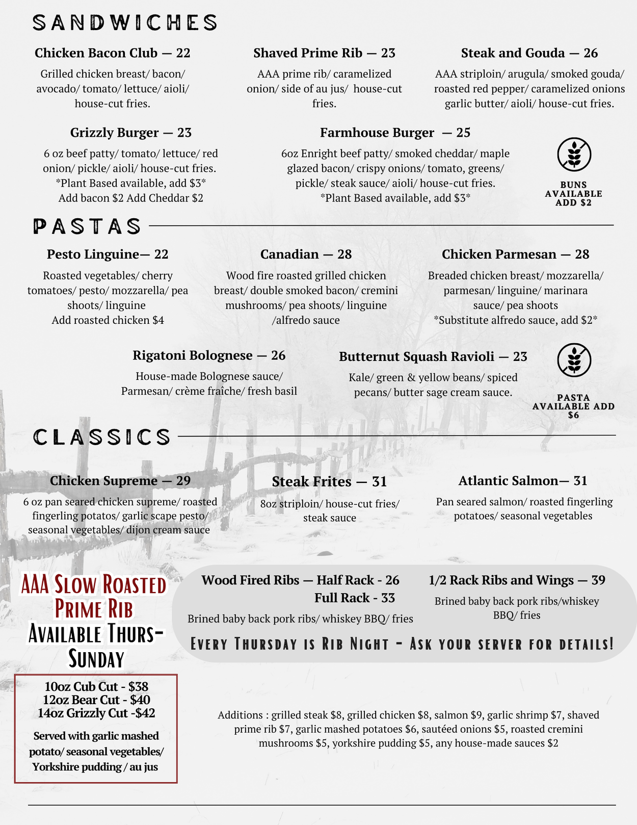 The Grizzly Grill | Menu